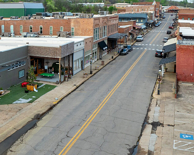 Historic Main Street stretches out empty and peaceful, proving traffic jams are absolutely optional in life.
