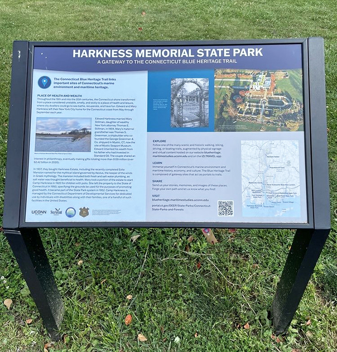 History lessons are always better outdoors&mdash;this sign offers the CliffsNotes version of how paradise became public without the boring parts.
