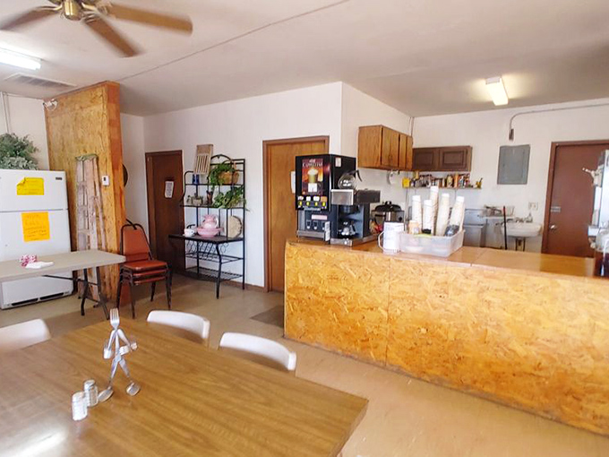 The dining area feels like someone's ranch kitchen, where conversations flow as freely as the coffee refills.