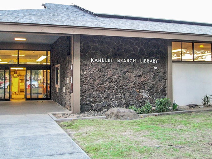 The Kahului Public Library's lava rock exterior houses literary treasures and air conditioning &ndash; both equally precious on hot Hawaiian afternoons.