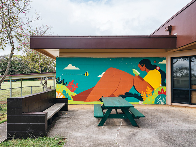Local art brings vibrant island energy to everyday spaces, proving that in Hawaii, even waiting areas can become unexpected galleries of joy.