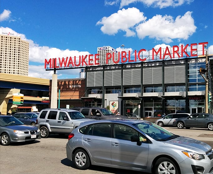 Milwaukee Public Market's iconic sign promises a treasure trove of local flavors beneath &ndash; like a culinary theme park for grown-ups.