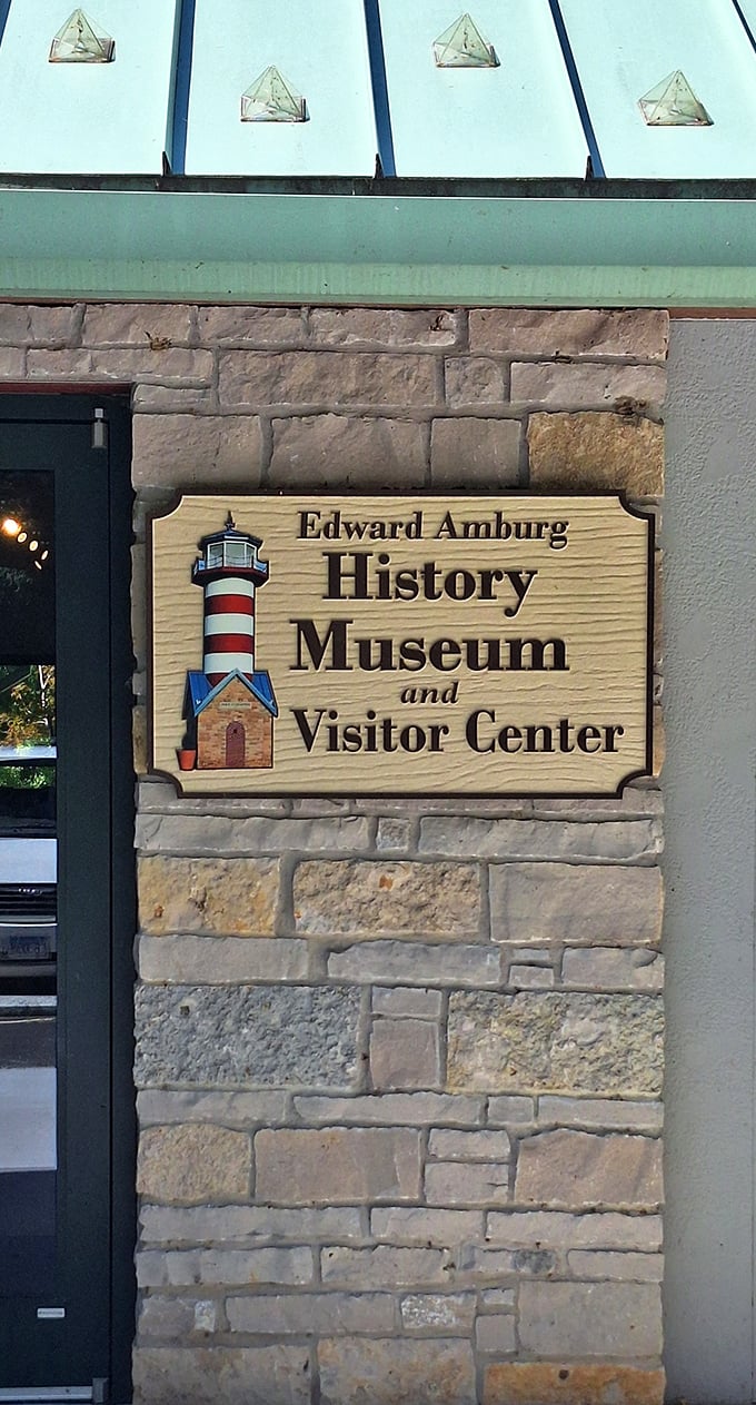History preserved in limestone and stories. The Edward Amburg Museum captures Grafton's river heritage while the lighthouse motif reminds you where you are.