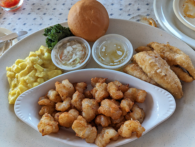 The surf and turf of freshwater dining&mdash;perch and deep-fried lobster sharing a plate like old friends at a lakeside reunion.