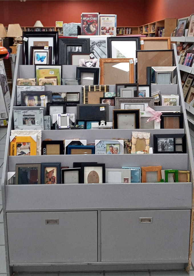 A gallery of empty frames waiting for your memories. The perfect frame costs pennies when you're willing to look beyond the big box stores.