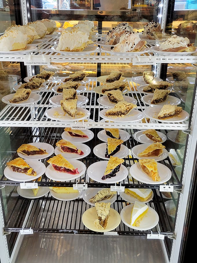 The dessert case at Dienner's &ndash; where life-altering decisions must be made between cream pies, fruit pies, and the signature shoofly that started it all.