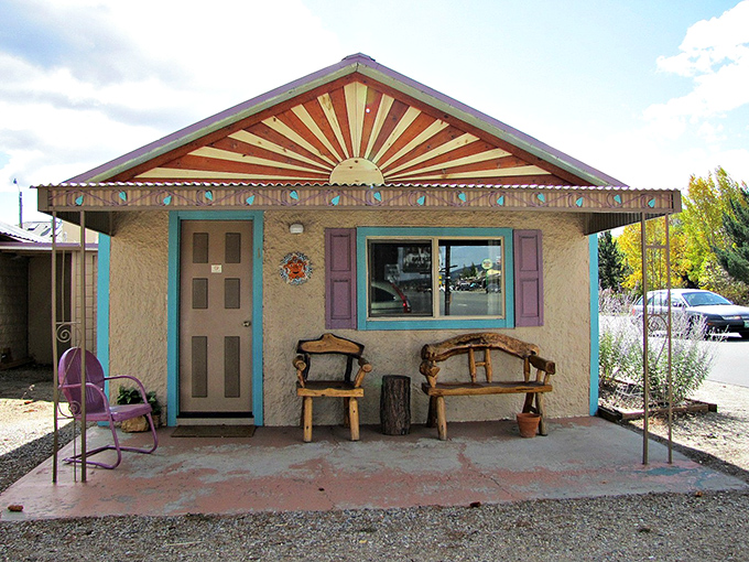This sunburst-adorned cabin could be the cover of "Quirky Mountain Living Magazine"&mdash;if such a publication existed. Pure Colorado charm.