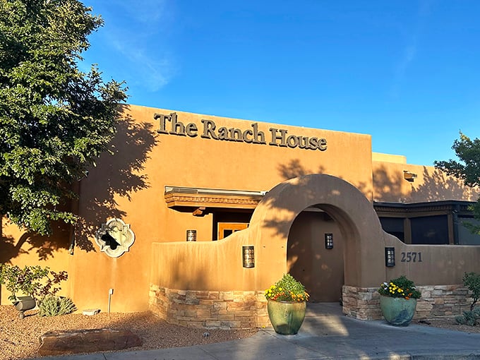 The Ranch House's entrance doesn't just welcome&mdash;it embraces you with curves and colors that whisper, "Come in, stay awhile."