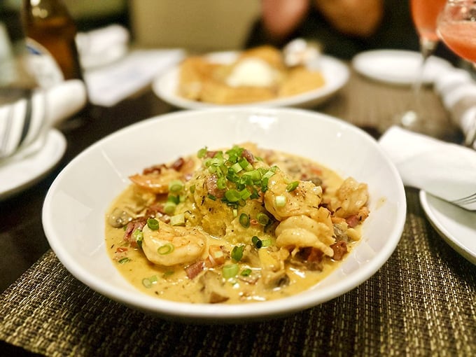 Shrimp and grits: the South's answer to pasta carbonara, with plump shrimp playing the starring role.