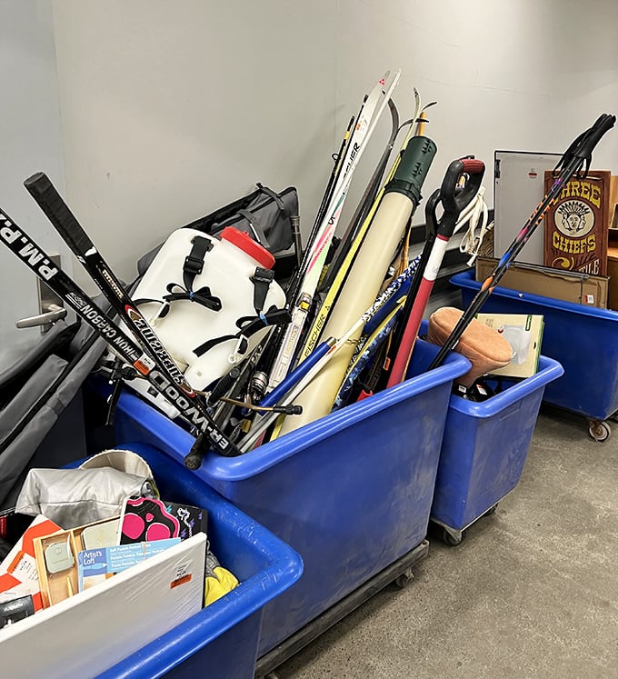 Ski poles, baseball bats, and mysterious sporting equipment&mdash;the athletic section is where Alaskan adventures begin again.