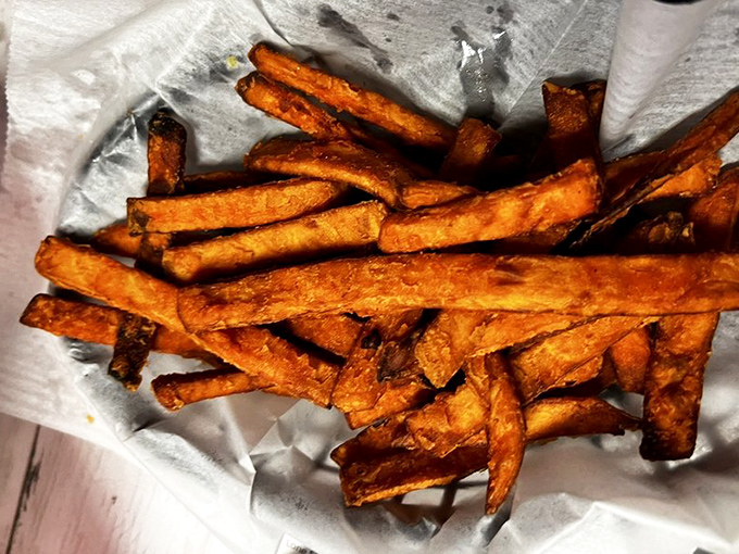 Sweet potato fries that strike the perfect balance between crispy exterior and tender interior. Orange has never looked so appetizing.