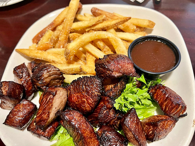 Tatanka Chislic: cubes of buffalo that have been transformed from prairie wanderers to plate stars. South Dakota's answer to steak bites.