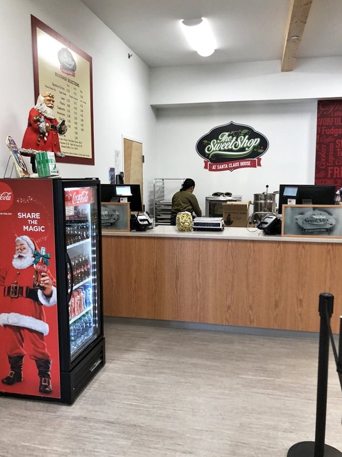 The Sweet Shop counter offers holiday treats regardless of the season. Calories don't count at the North Pole, I'm told.