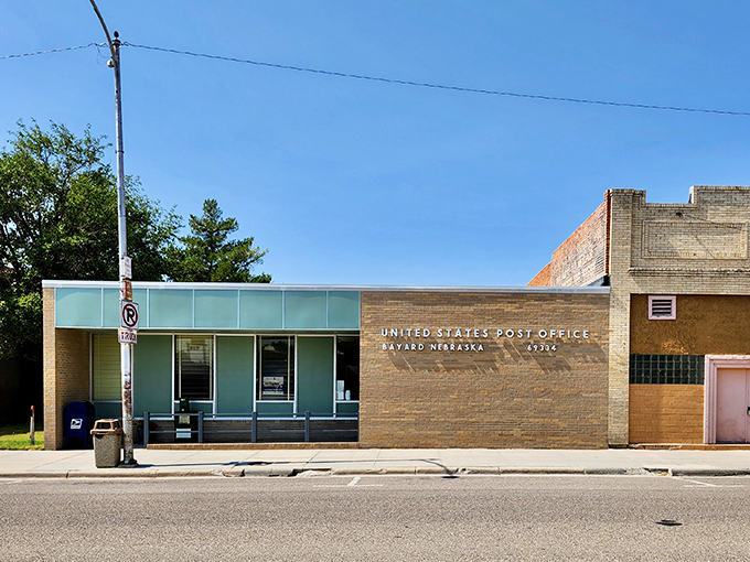 Even Bayard's post office has architectural personality&mdash;mid-century modern meets prairie practicality in a building that makes mailing packages feel surprisingly dignified.