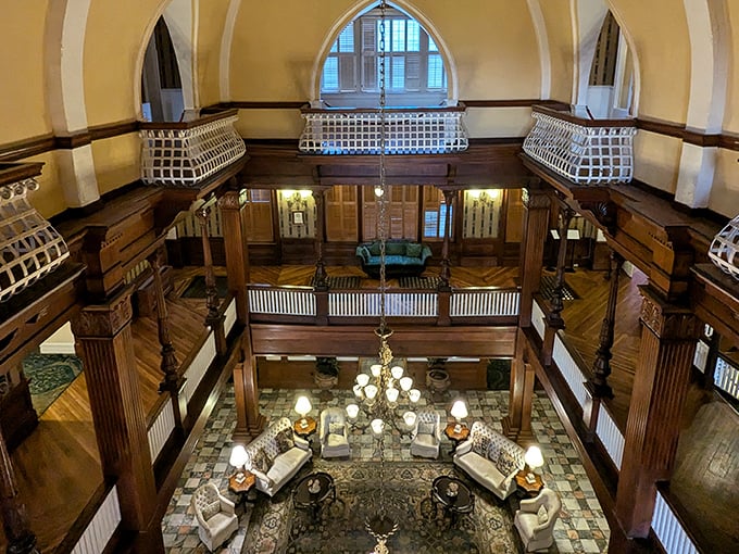 Looking down into the Windsor Hotel's atrium feels like time-traveling to an era when lobbies were for lingering, not just passing through while staring at your phone.