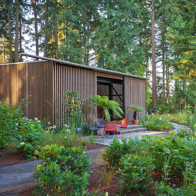 This modern pavilion nestled among the trees proves that contemporary design and nature can be best friends.