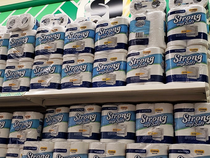 Bathroom tissue stacked with military precision&mdash;because even life's most basic necessities deserve a little respect and organization.