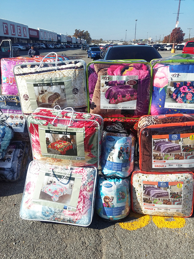 Bedding bundles stacked like colorful layer cakes. Sweet dreams are made of these&mdash;and who am I to disagree?