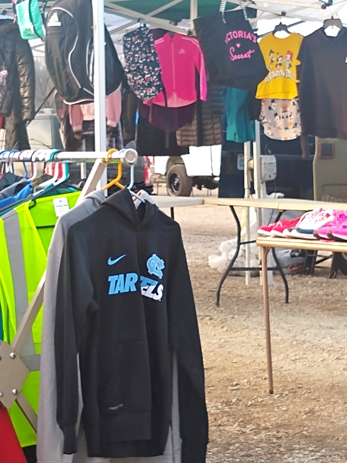 Sports fans and fashion hunters unite at clothing booths where that North Carolina Tar Heels hoodie might be your best find of the day.