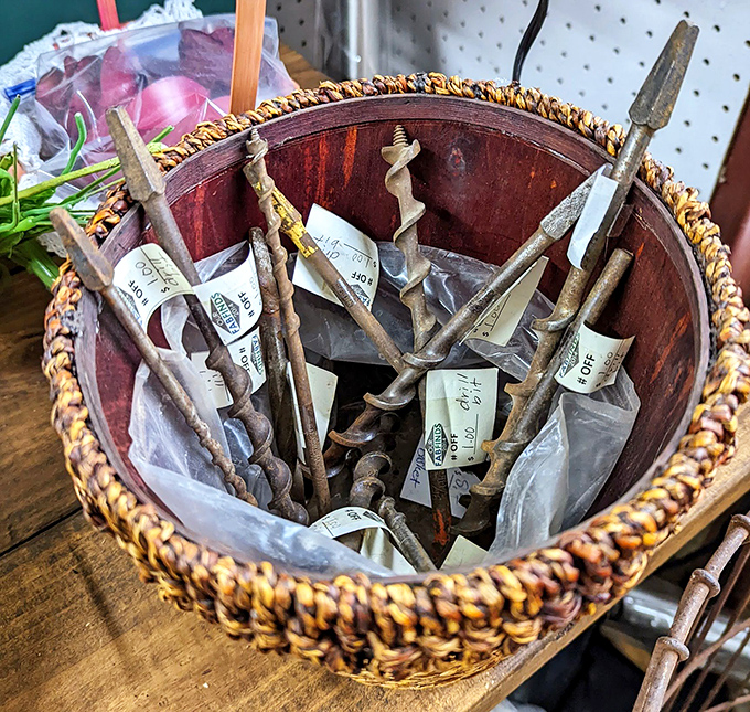 A basket of history—these weathered drill bits and tools have built countless homes and furniture pieces, now waiting for their next creative mission.