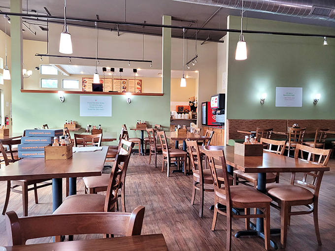 Simple, spacious, and ready for feasting. The dining area's no-nonsense approach lets the food be the star of this soul food show.