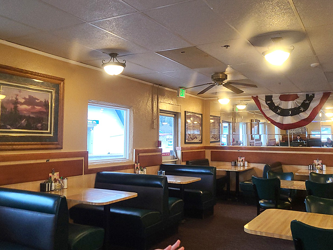 The dining area feels like it's been welcoming hungry Alaskans since the Gold Rush. Those booths have heard some stories!