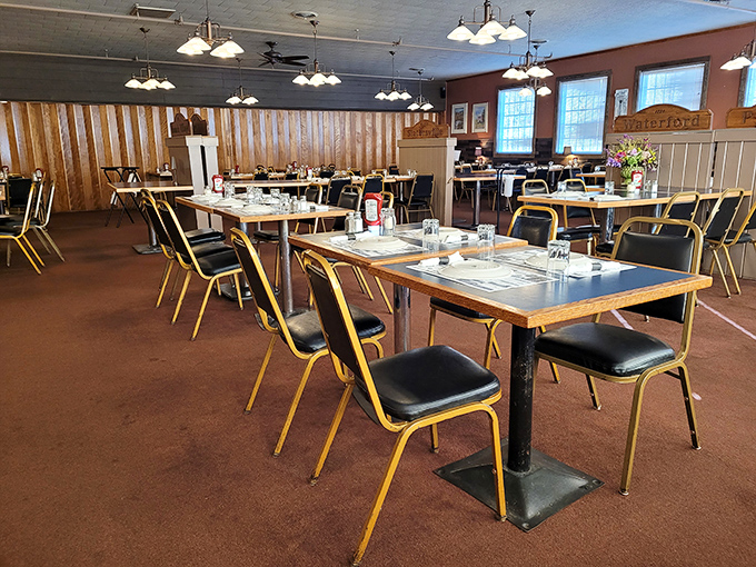 A dining room that says "we care more about your meal than our decor." Those tables have witnessed countless family celebrations.