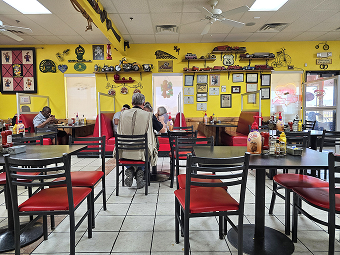 Red chairs, yellow walls, and enough nostalgic decor to make a time machine jealous. This isn't just dining&mdash;it's time travel with better food.