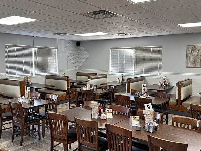 A dining room where every table feels like the best seat in the house, and conversations flow as freely as the coffee refills.