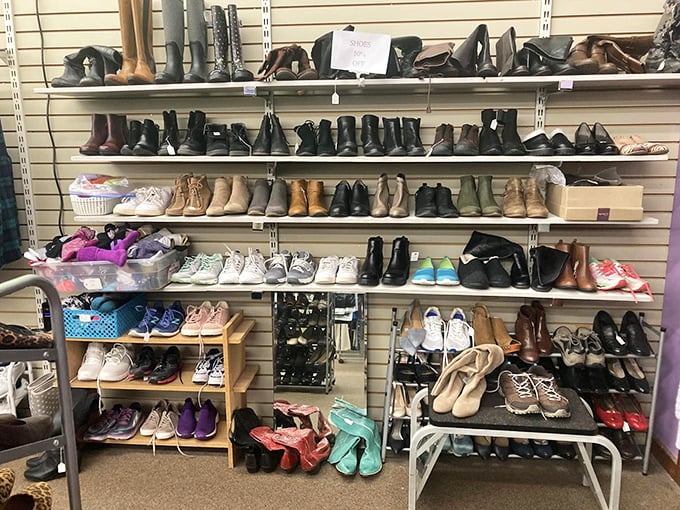 The shoe section rivals any department store in organization, with footwear for every occasion neatly arranged by size and style.