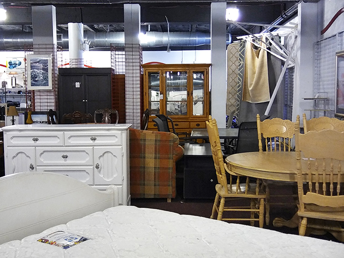 Furniture pieces from different decades mingle together like guests at the world's most eclectic dinner party, somehow making it work.