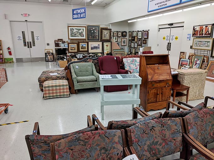 Furniture with character and history, arranged like a living room showroom where every piece has already lived a life.