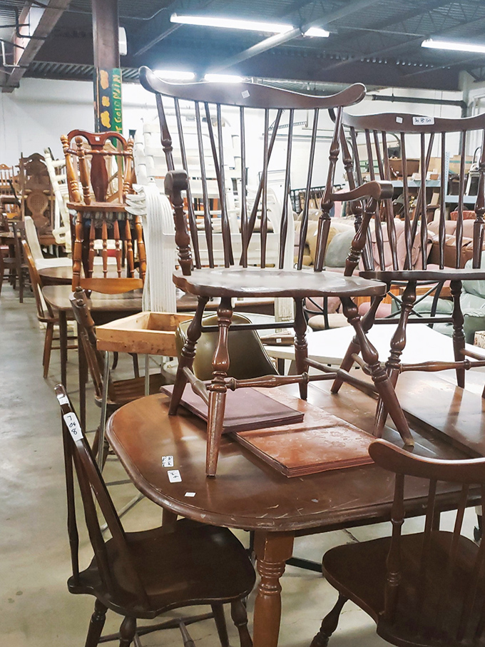 Wooden chairs with more character than most Netflix series. Each one has supported generations of family dinners and holiday arguments.