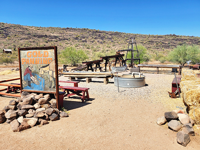 Gold panning: the original get-rich-quick scheme that mostly got you wet pants and a sunburned neck. The desert's first reality show.