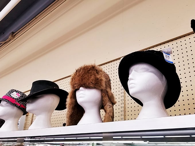 The hat section offers instant character transformation—from rugged trapper to sophisticated urbanite—all without the commitment of actually moving south.