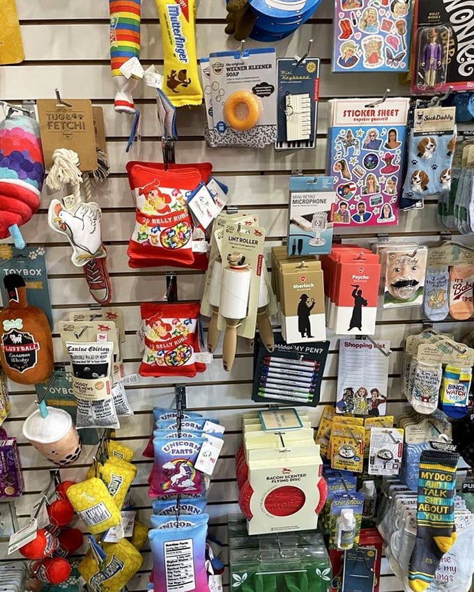 The novelty section offers everything from unicorn-themed gags to lint rollers shaped like cats&mdash;because why should candy have all the fun?