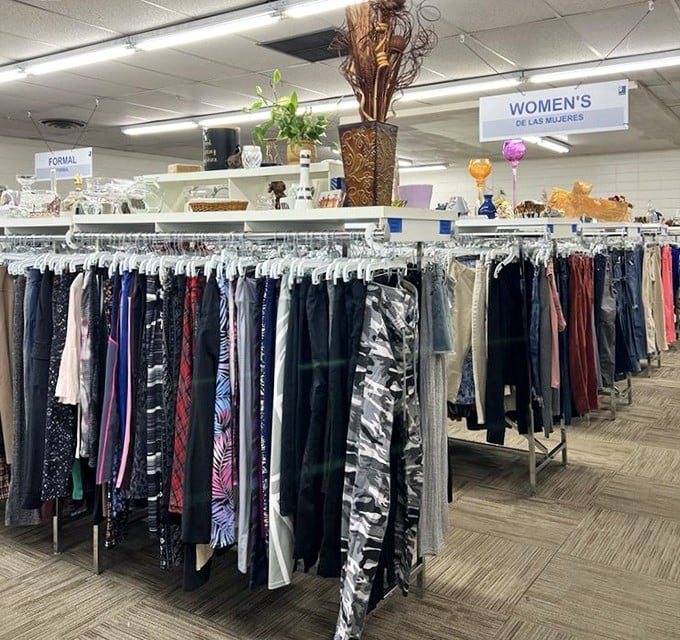 The women's clothing section: organized, abundant, and priced like it's 1995. Fashion comes full circle, but these prices are from another dimension.