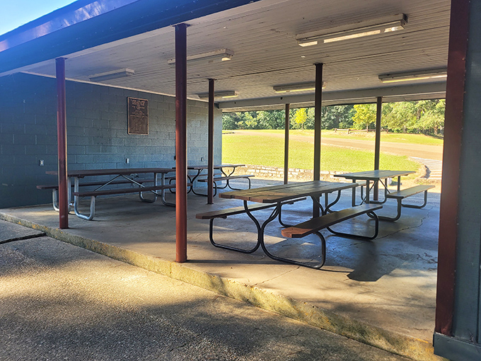 Al fresco dining, park-style. This covered pavilion has hosted everything from family reunions to impromptu picnics escaping summer showers.