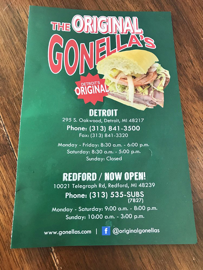 The green menu card serves as your passport to sandwich nirvana, complete with two locations for when one Gonella's just isn't enough.