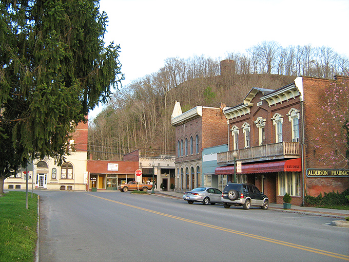 Alderson's charming main street businesses welcome visitors and locals alike in this peaceful river town split between two counties.