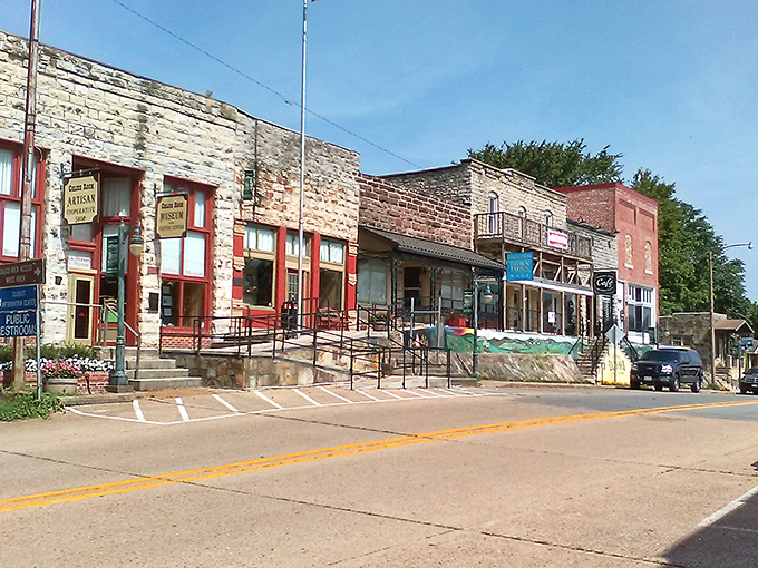 Calico Rock's unique downtown features historic stone buildings carved into limestone bluffs, creating an unforgettable Arkansas river town experience.
