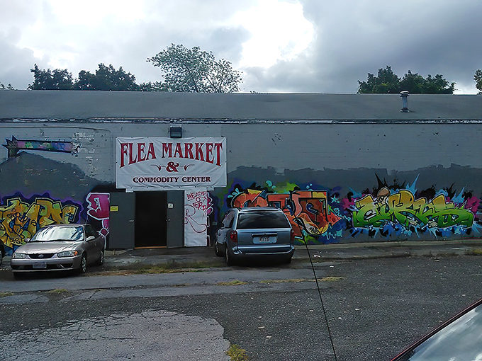 Fitchburg Discount's colorful exterior graffiti hints at the creative chaos of treasures within.