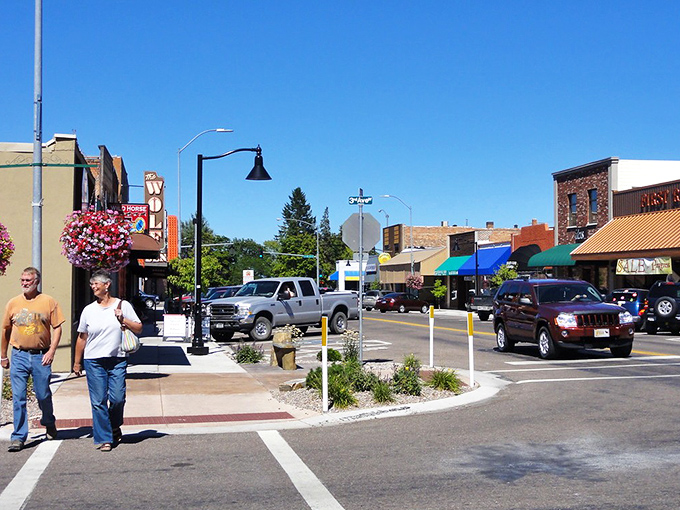 Polson's walkable downtown invites exploration, where hanging flower baskets add charm to this affordable lakeside community.