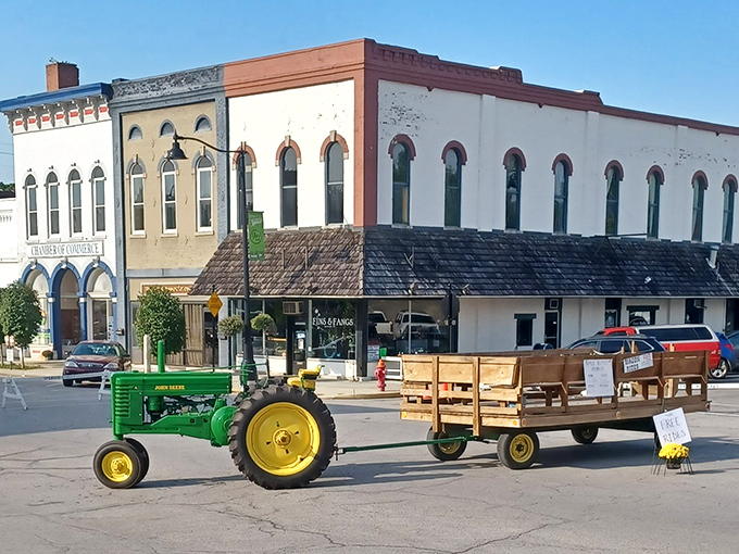 Spencer embraces its agricultural roots with vintage tractors that remind us of the town's connection to the land.