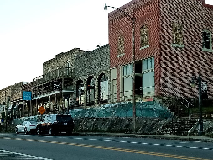 The hillside buildings of Calico Rock showcase the town's creative use of natural rock formations for truly one-of-a-kind architecture.