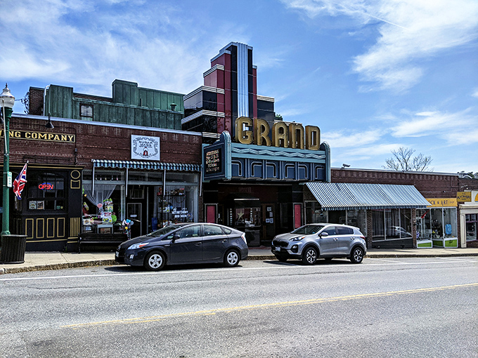 Ellsworth's vintage Grand Theater marquee glows with nostalgic charm in a downtown where housing prices won't require a Hollywood salary.