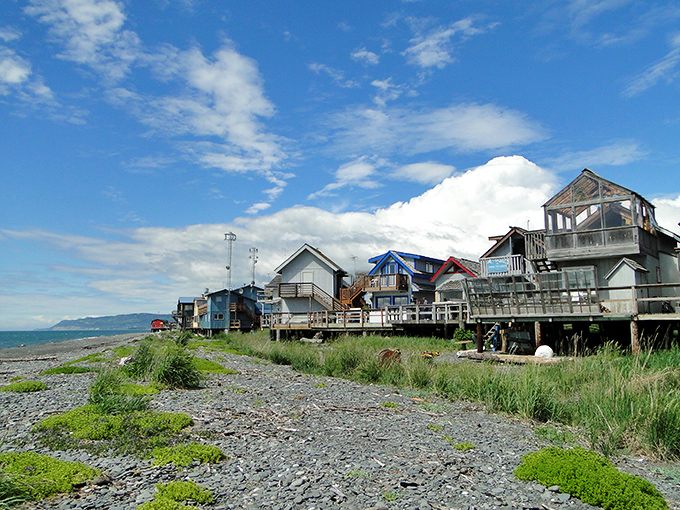 Beach houses perched on stilts prove that waterfront living doesn't require a Manhattan-sized bank account here.