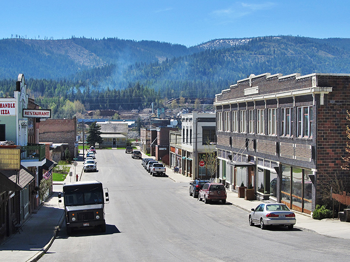 Main Street Priest River - where parallel parking is easy and mountain views come standard with every spot.