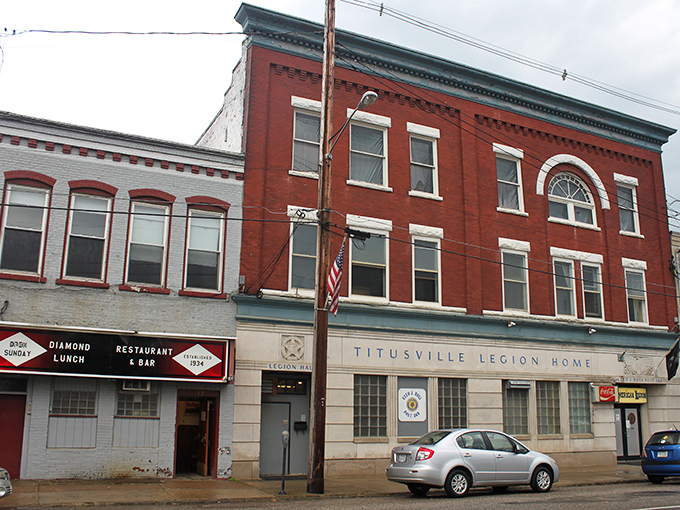 The red brick buildings of Titusville create a warm backdrop for daily walks that never require a parking spot.