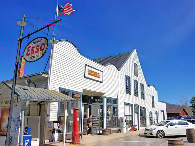 Valle Crucis' historic Mast Store, with its vintage gas pumps and white clapboard, looks frozen in time.